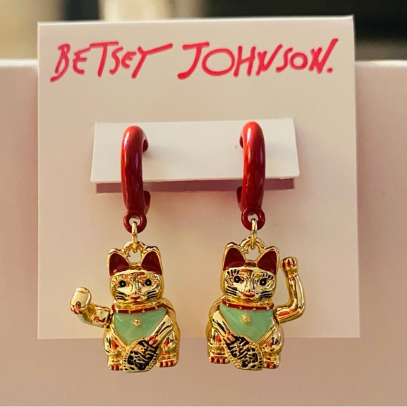 Betsey Johnson | Jewelry | Betsey Johnson Lucking Out Lucky Cat Huggie ...